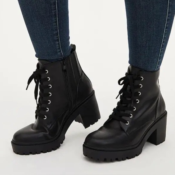 torrid | Shoes | Torrid Women Boots Black Lace Up Side Zip Chunky Lug ...